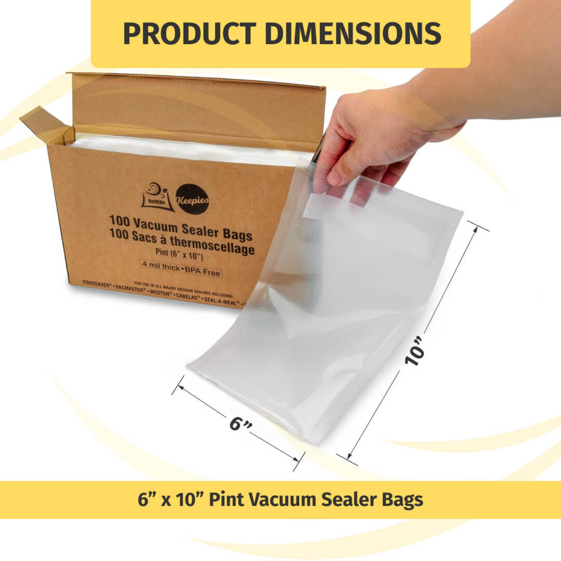 Pint Size (6"x10") FoodSaver Pint Bags - 100 Bags - OutOfAir