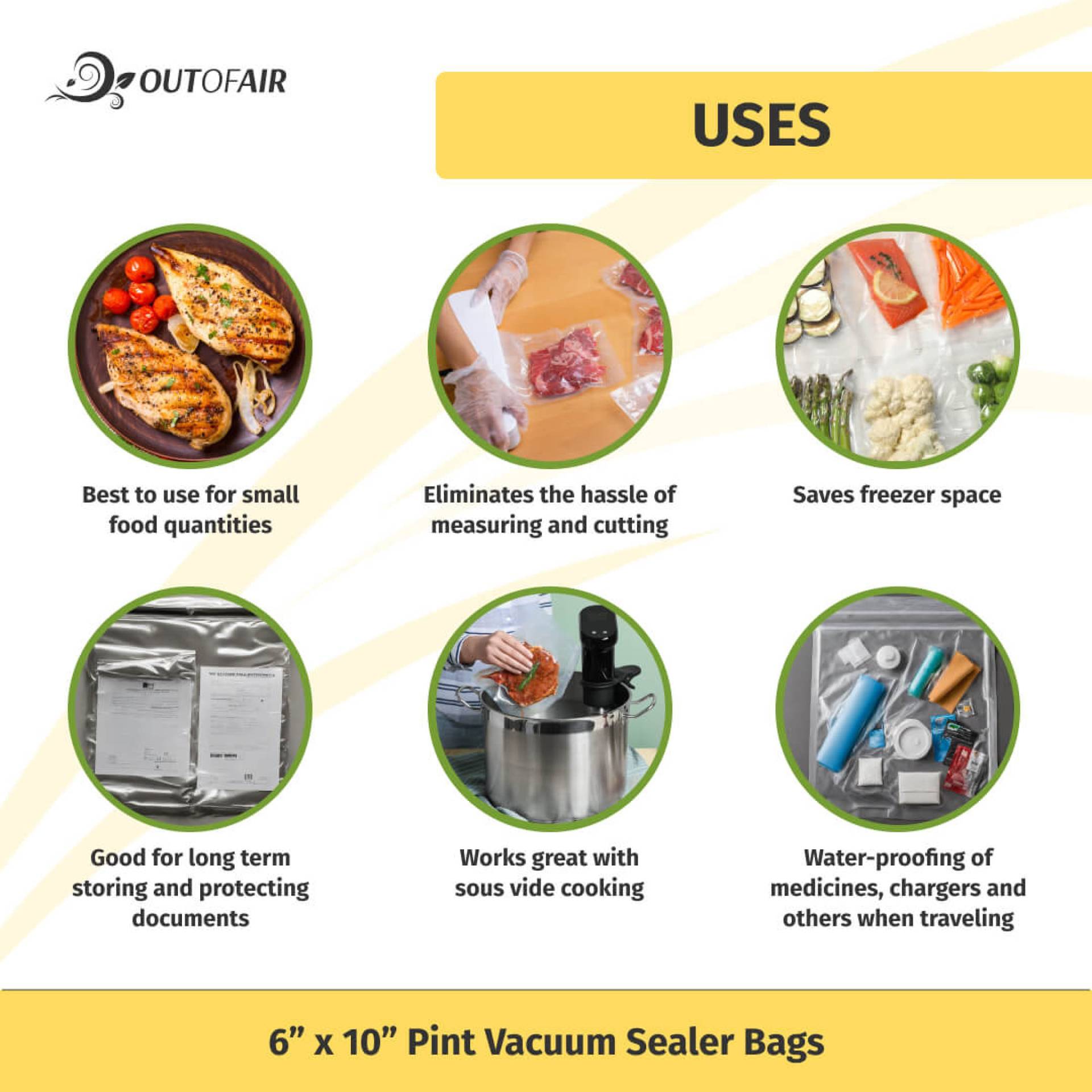 Pint Size (6"x10") FoodSaver Pint Bags - 100 Bags - OutOfAir